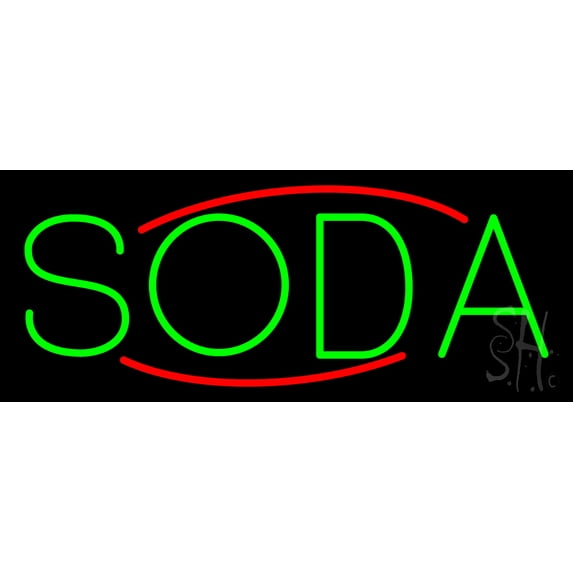 Round Green Soda LED Neon Sign 13 x 32 - inches, Black Square Cut ...