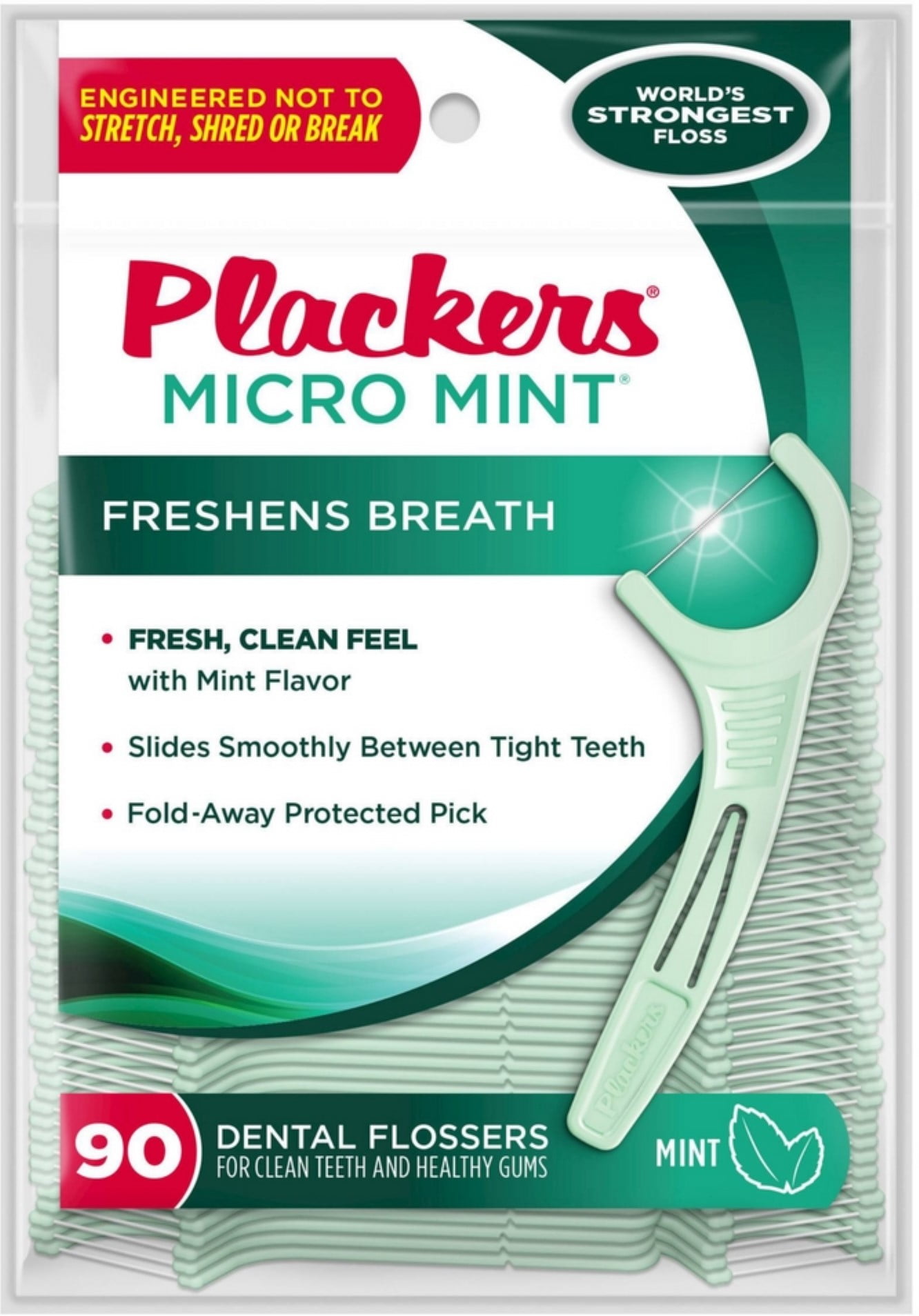 4 Pack - PLACKERS Micro Mint Freshens Breath, Dental Flossers Mint 90 ...