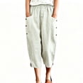 Asgosdo Cotton Pants for Women Beige Elastic Waisted Side Slit Casual ...
