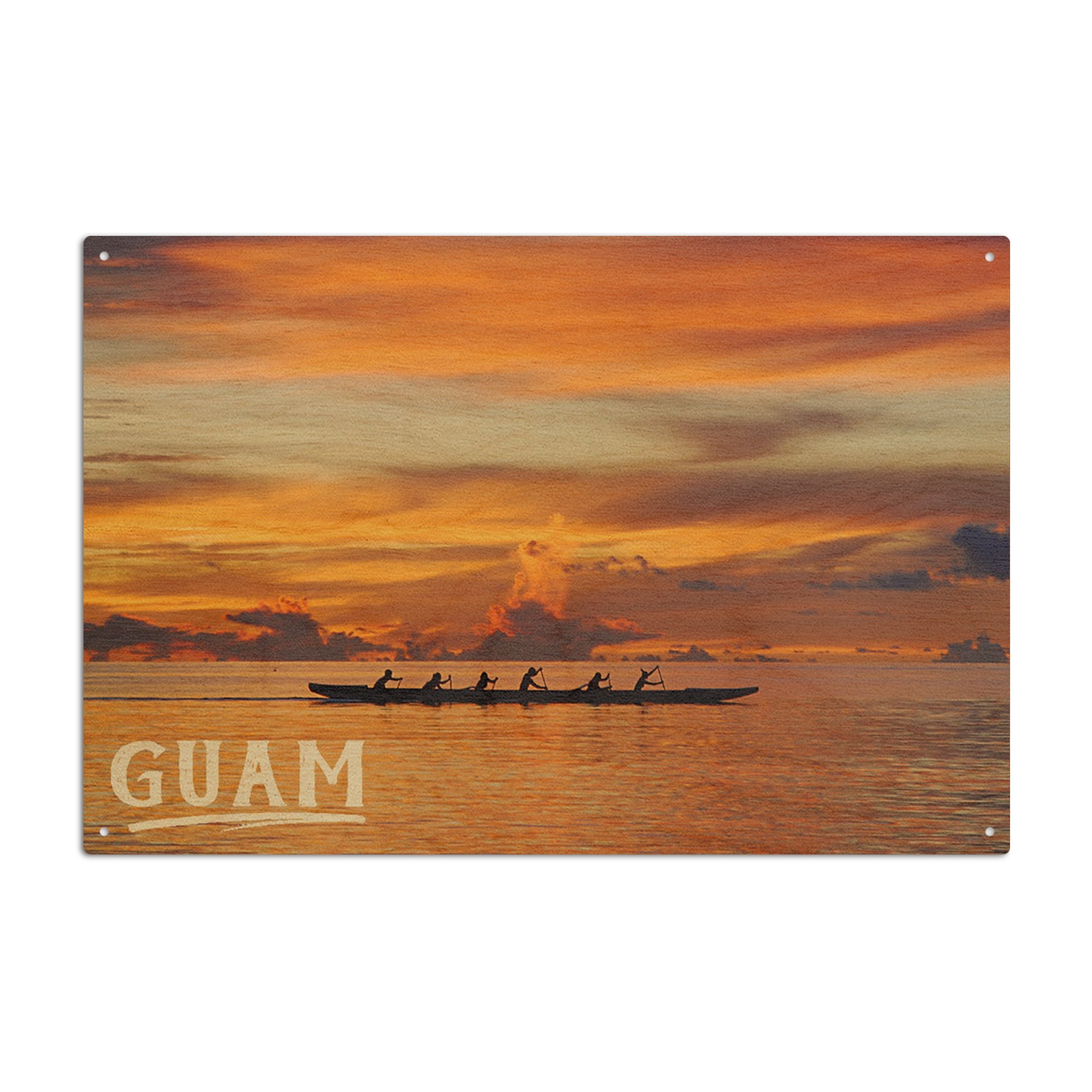 Guam, USA, Boat and Sunset Birch Wood Wall Sign (6x9 Rustic Home Decor ...