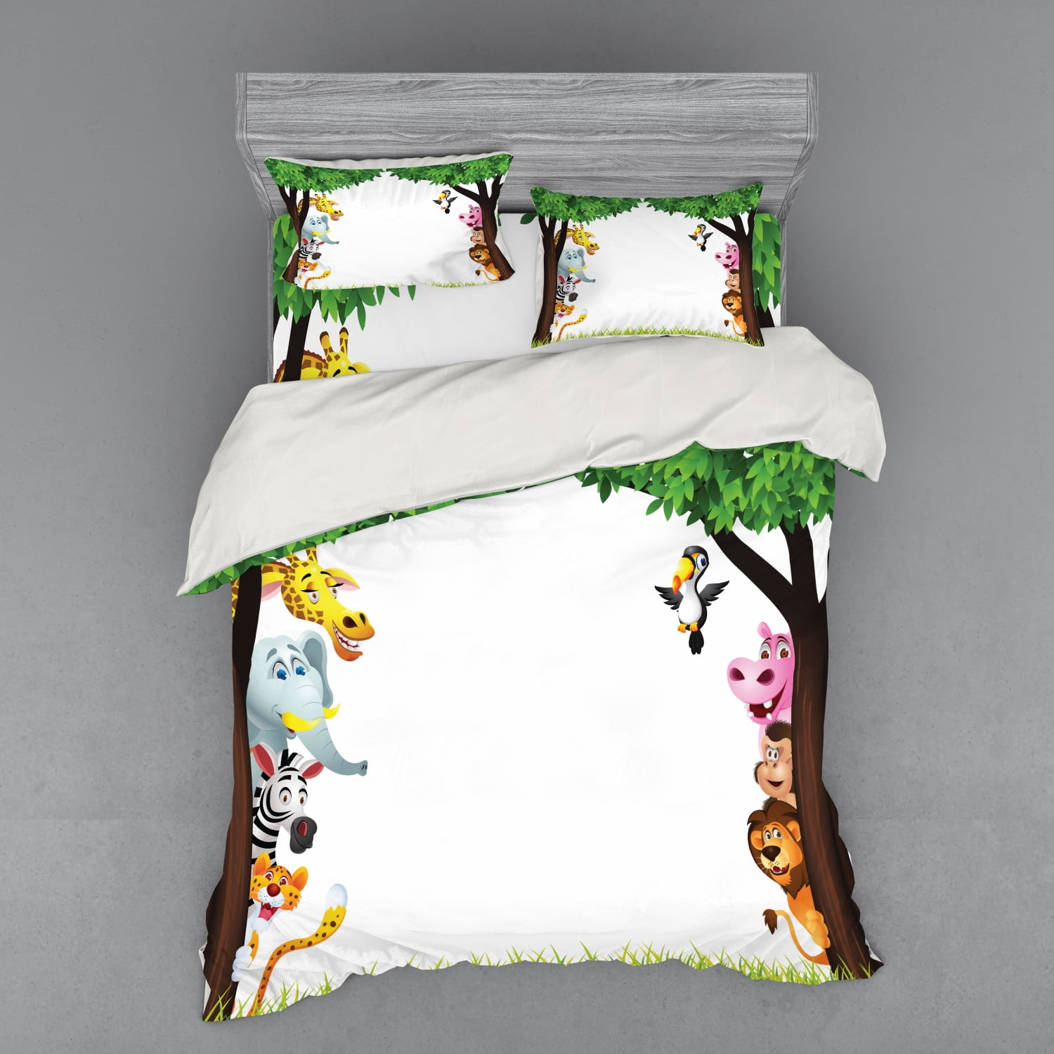 Ambesonne Cartoon Bedding Set 4 Pcs, Trees Friendly Jungle, Queen ...
