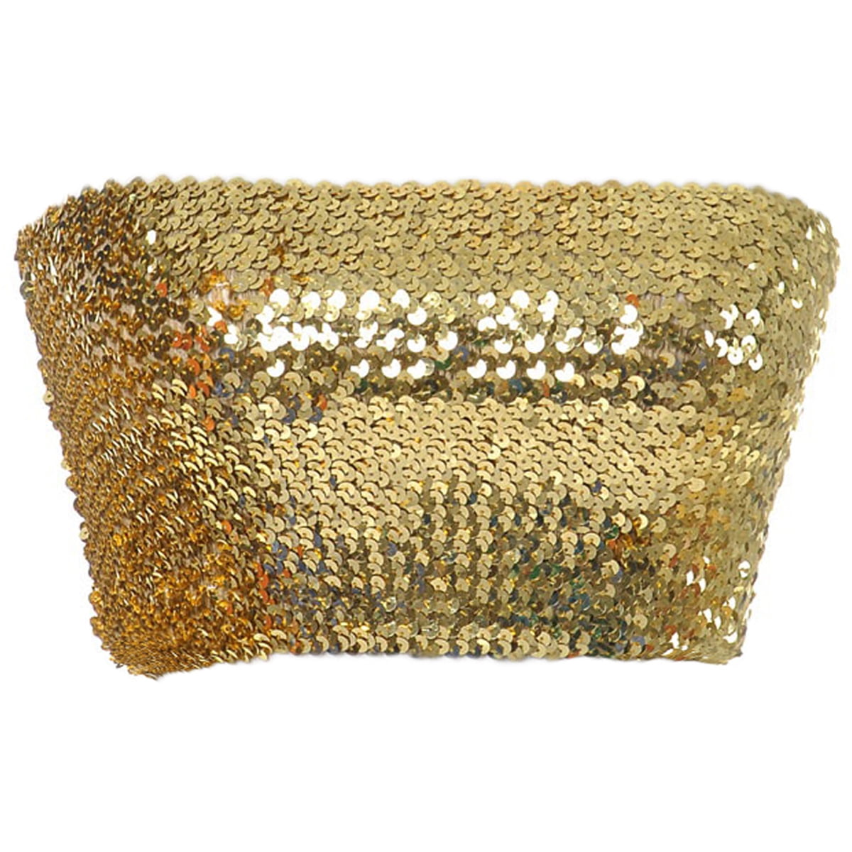 Fashion Womens Shiny Sequin Party Cropped Strapless Bandeau Stretch