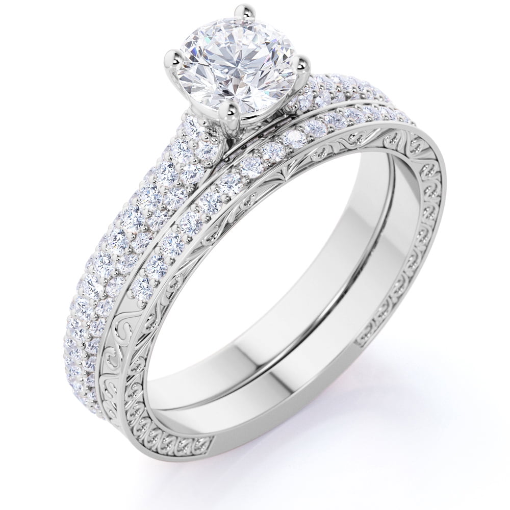 Jeenmata 2 Carat Round Cut Moissanite Wedding Set Bridal Set Two
