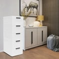 5-Drawer Storage Cabinet, White PP Plastic Organizer with Wheels, Space ...