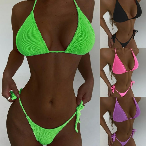 Travelwant Women Two Piece Swimsuits Halter Triangle String Bikini Sets Sexy Ruched Brazilian ...