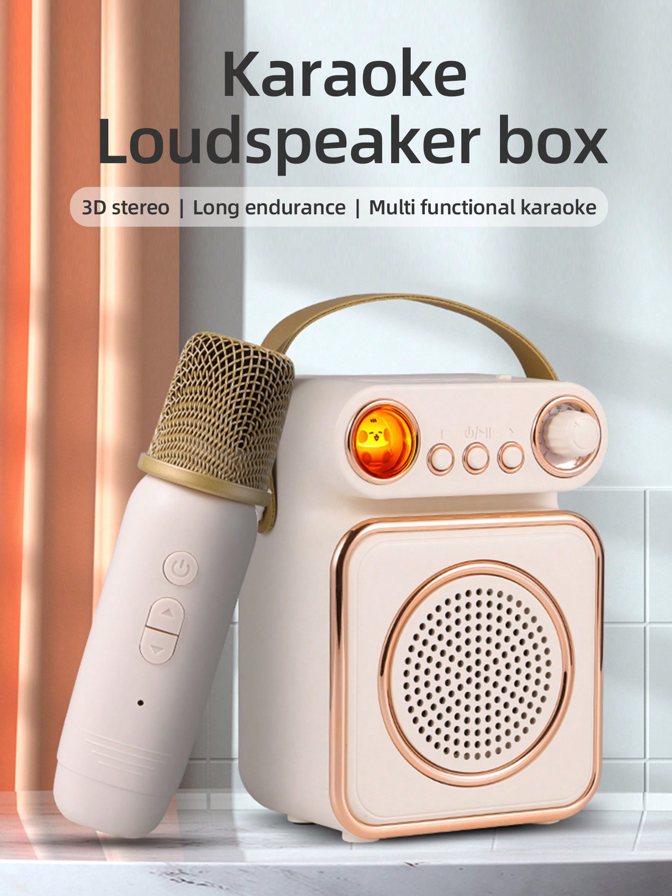 (Apricot) Portable Karaoke Machine With 2 Wireless Microphones And Led ...