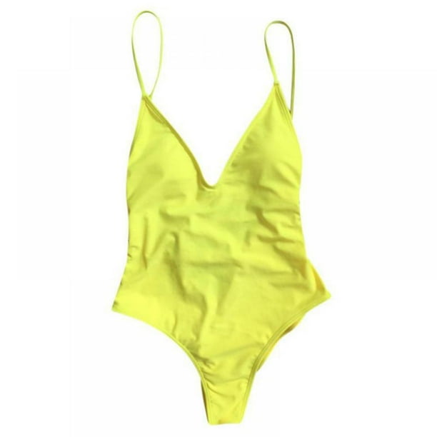 Wuffmeow Women Swimwear Sexy High Cut One Piece Swimsuit Backless Swim