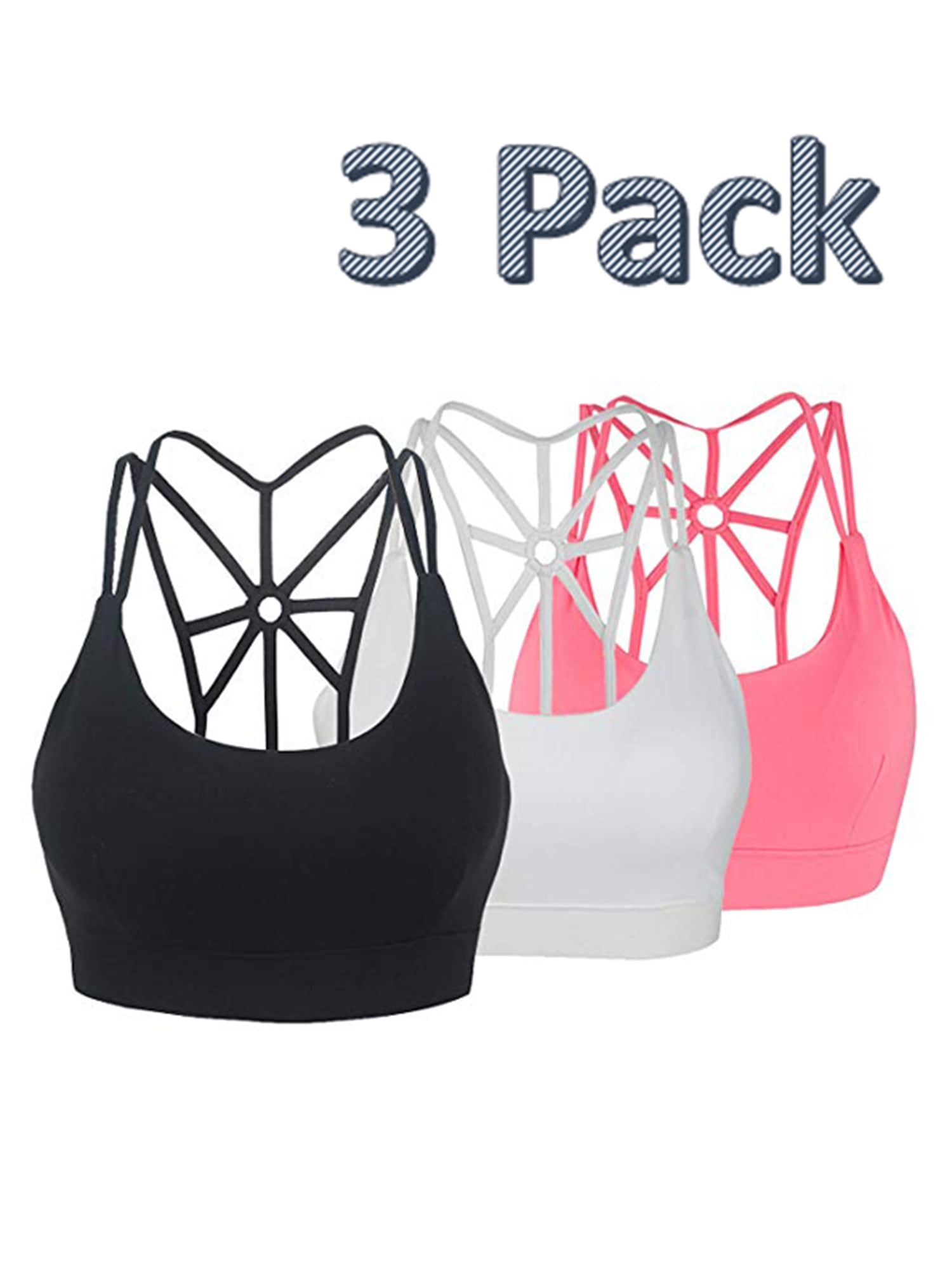 SAYFUT Women's Removable Paddeds Sport Bras Cross Strappy Back Comfy ...