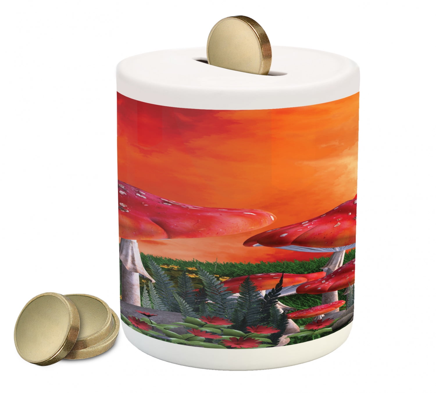 Mushroom Piggy Bank, Mushrooms Magic Place Imaginary Clouds Clipart ...