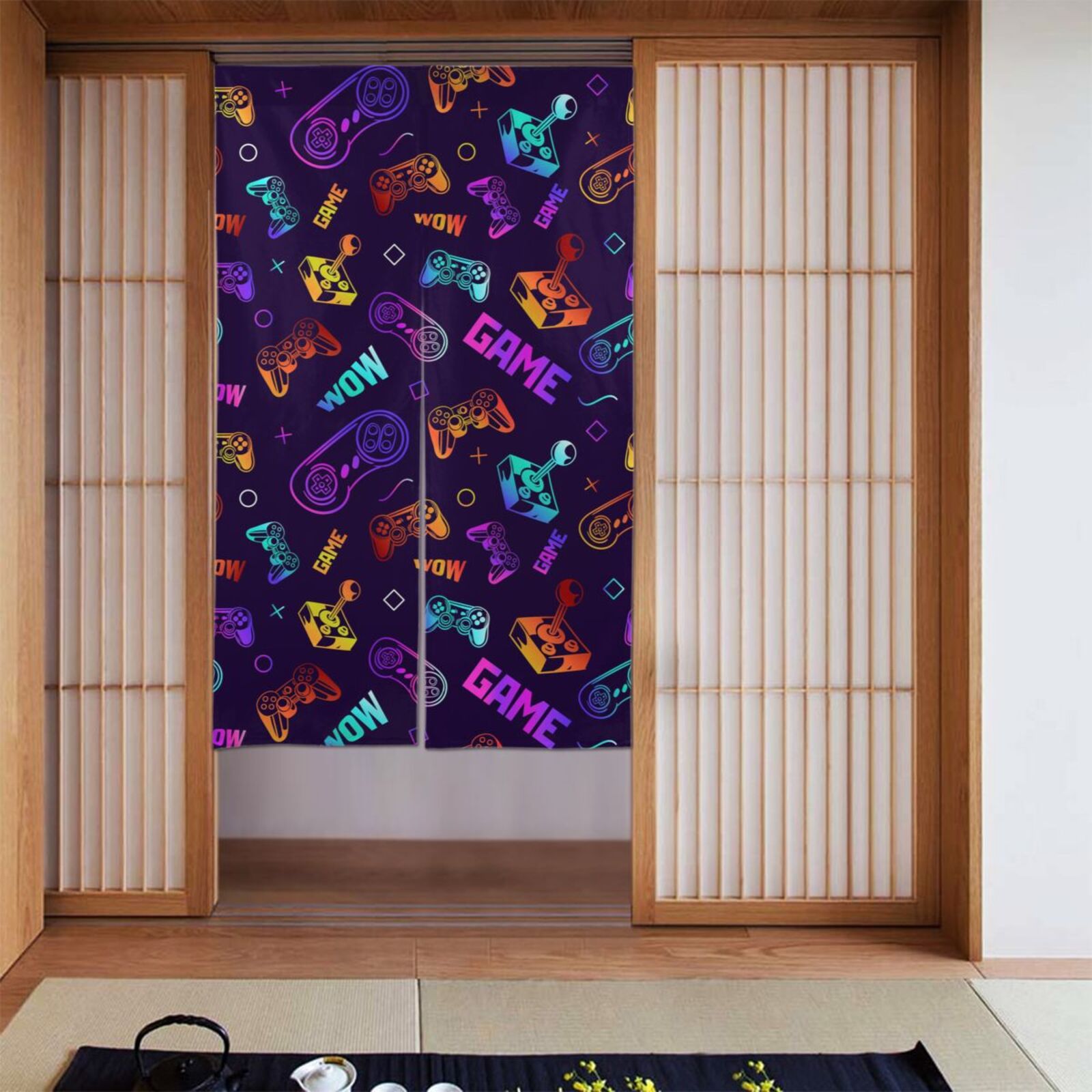 DouZhe Doorway Drape Split Curtains, Retro Neon Game Controller Room ...