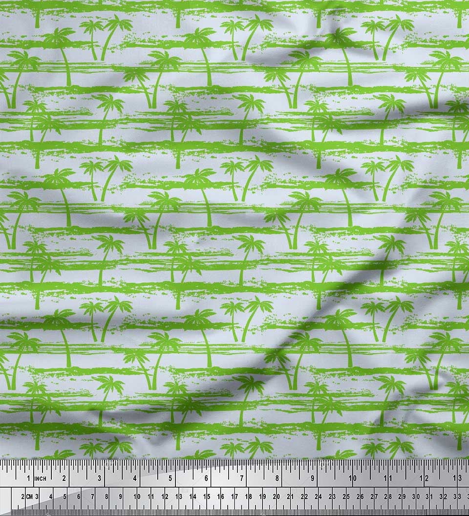 Soimoi Polyester Crepe Fabric Palm Tree Print Fabric by The Yard 42 ...