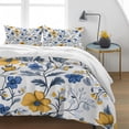 4 Piece Duvet Cover Set Twin, Spring Yellow Blue Flower on White Soft ...
