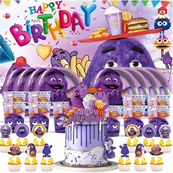 Grimace Plates Birthday Supplies Decorations Decor Backdrop Banner Cake ...