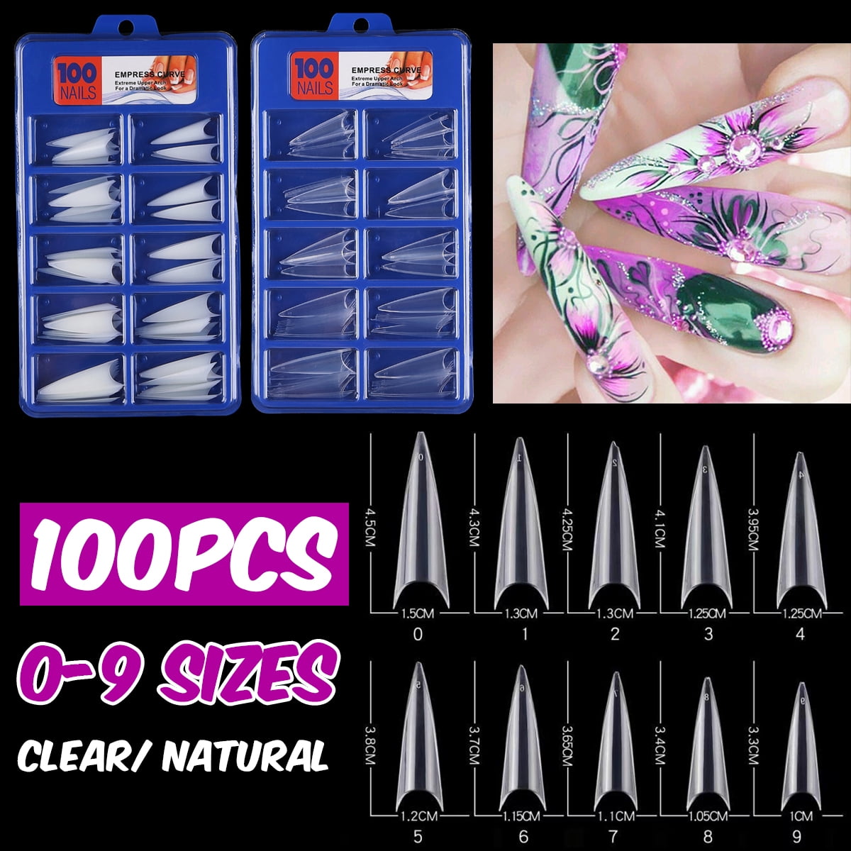 100pcs Set Long False Nail Tips W Box Fake Nails Coffin Nails Tip