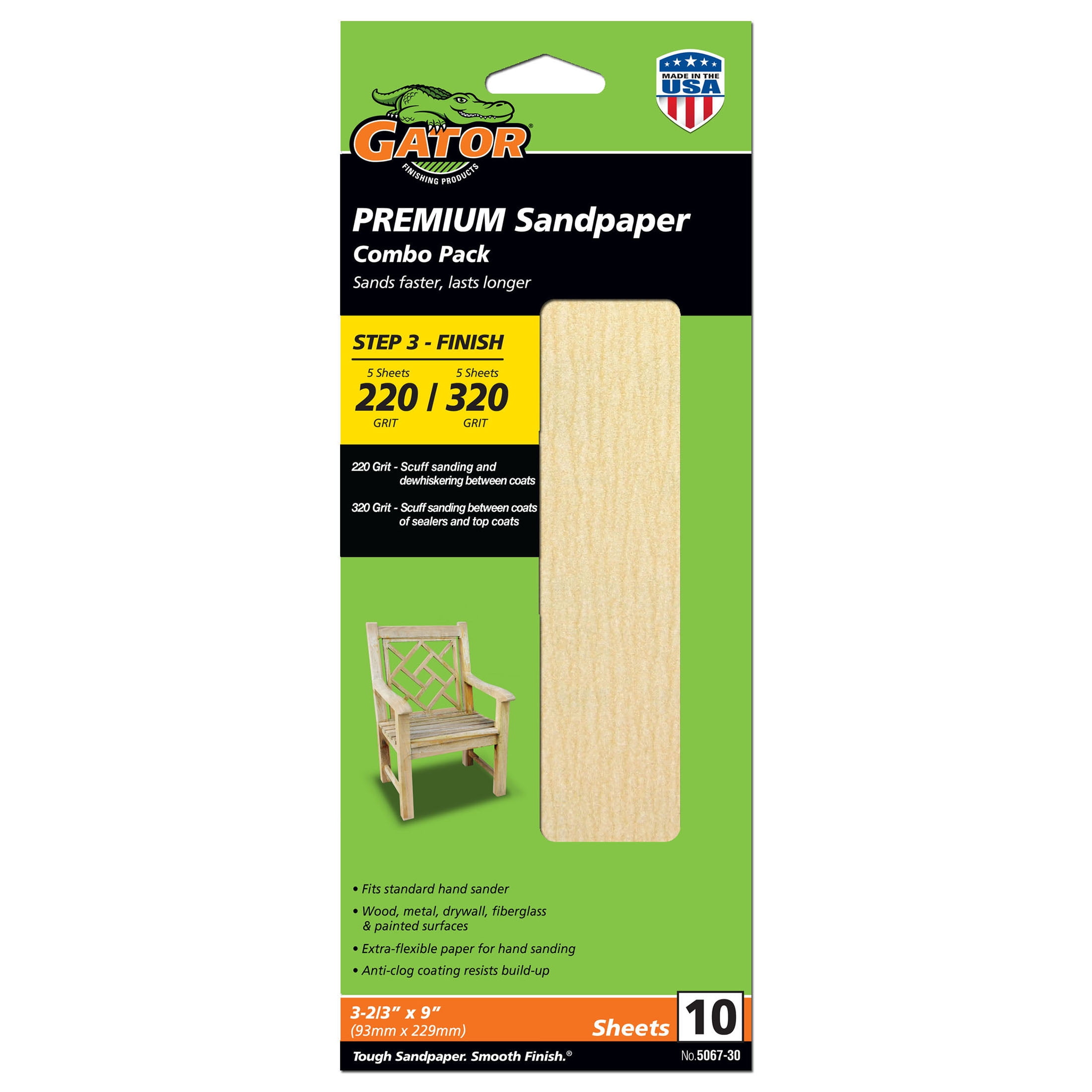 Gator Premium Sanding Sheet 220/320 Grit, 10 pack - Walmart.com