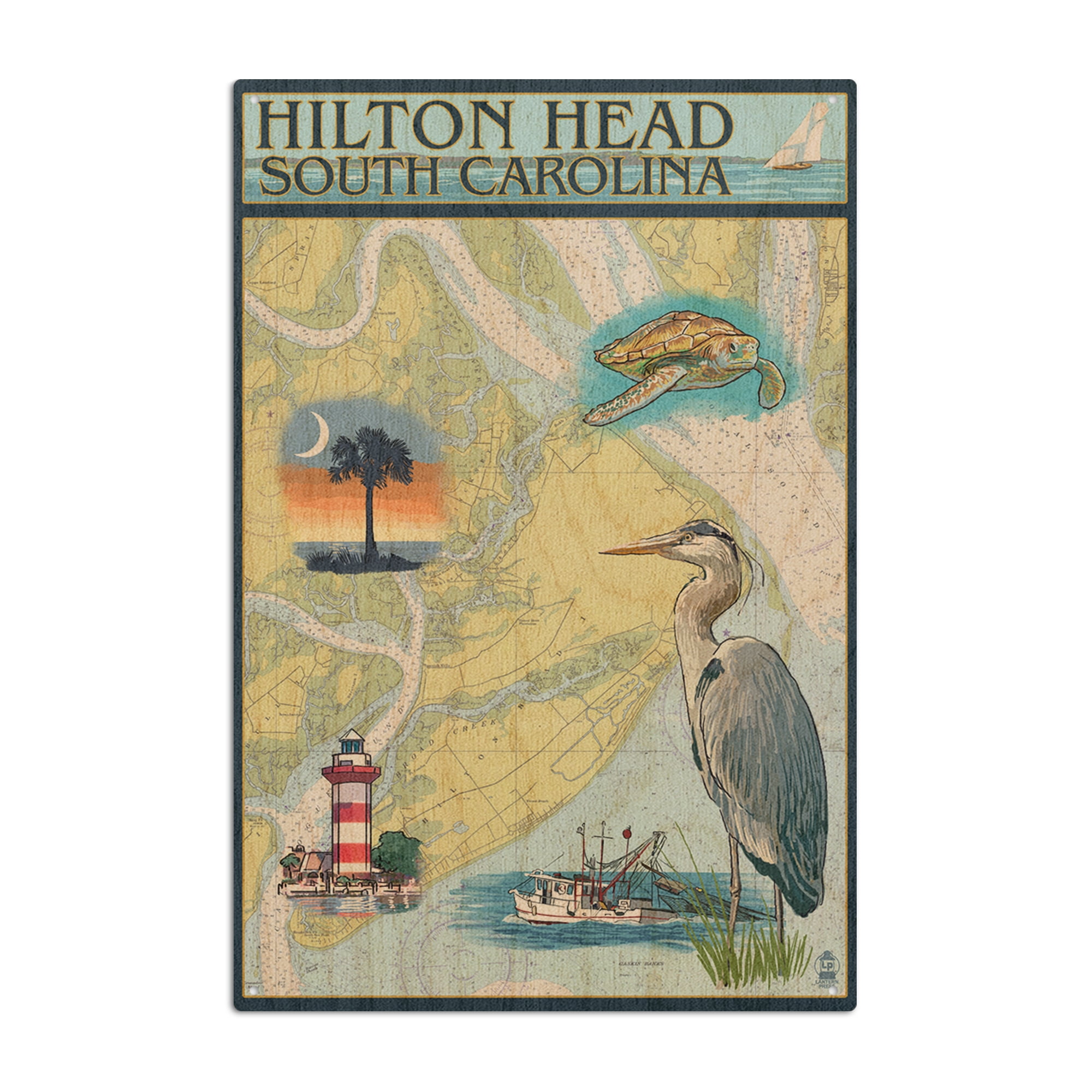 Hilton Head, South Carolina, Nautical Chart Birch Wood Wall Sign (6x9 ...