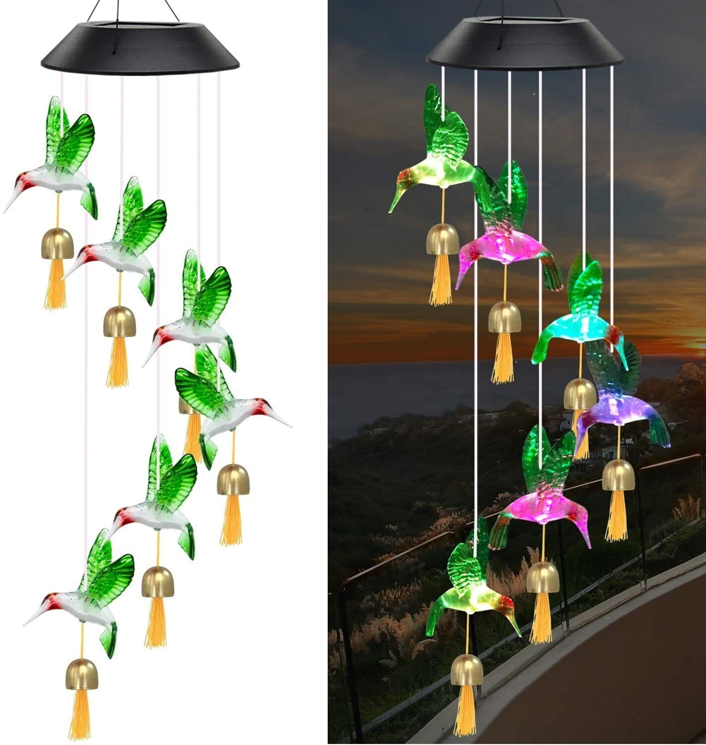 FungLam Solar Power Wind Chime Lights LED Color Changing Hanging Lamp ...
