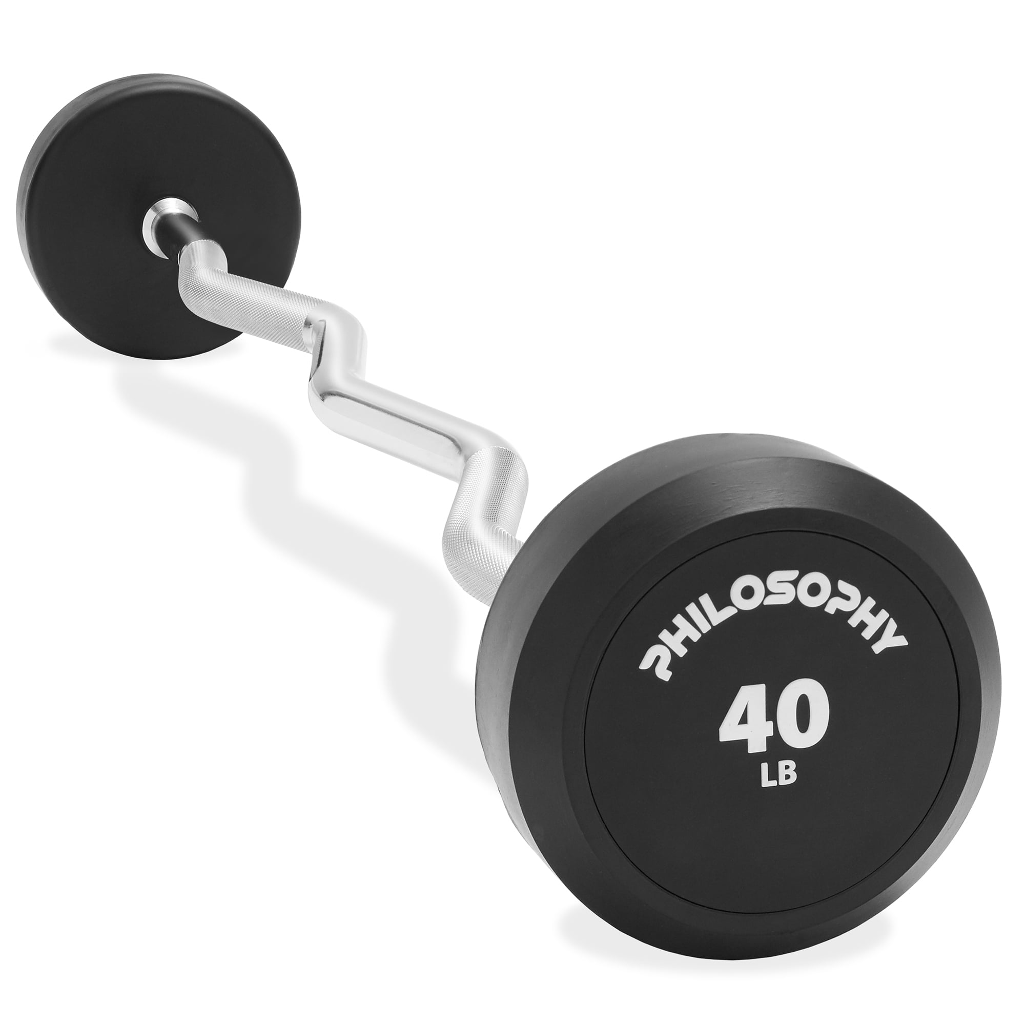 Philosophy Gym Rubber Fixed Barbell, 40 LB Pre-Loaded Weight EZ Curl ...