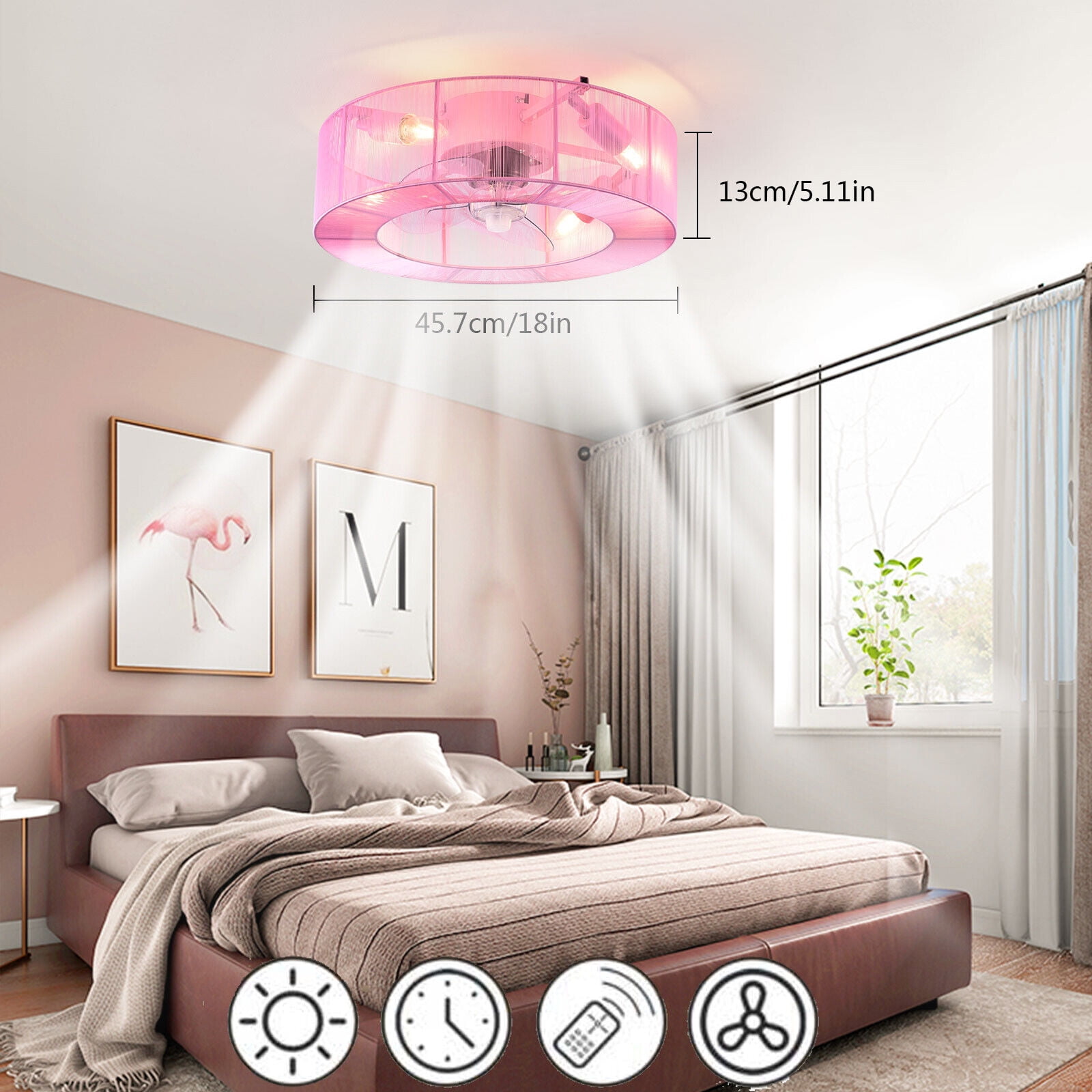 18" Ceiling Fan Light Children Room LED Cage Chandelier Lamp with ...
