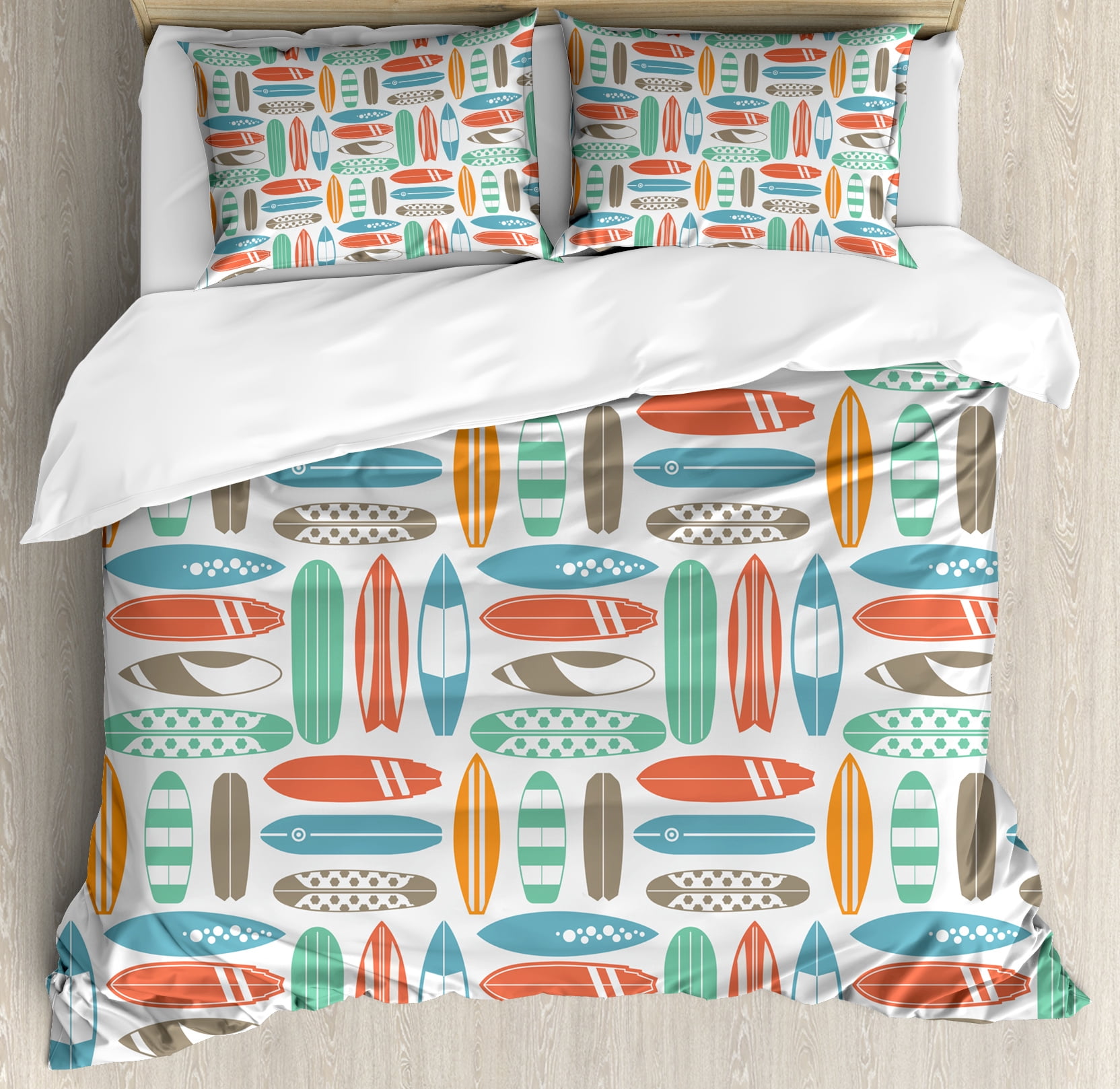 Surfboard King Size Duvet Cover Set, Colorful Surfing Sea Pattern with ...