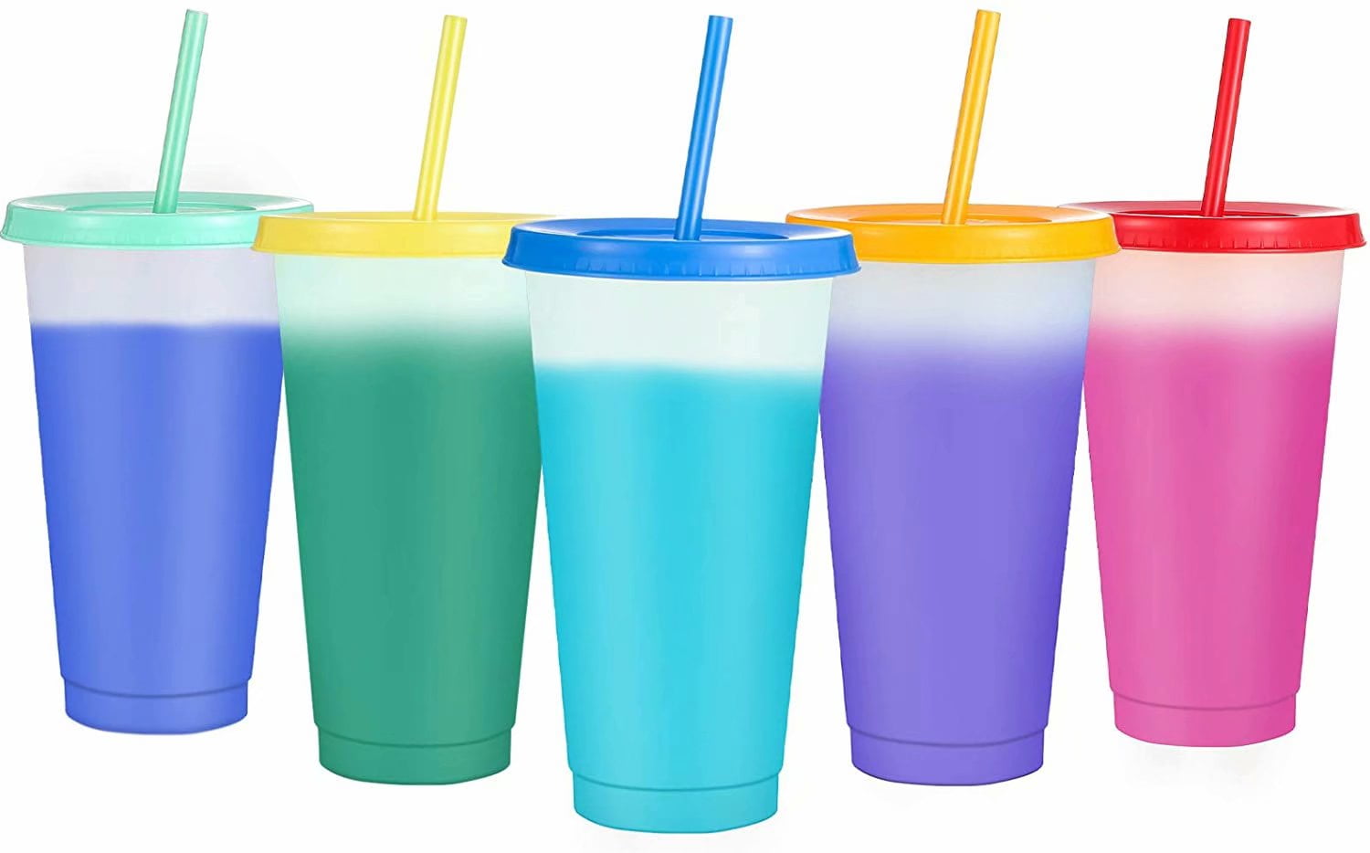 24OZ Color Changing Cup 5 Pack With Lid and Straws,Sursip Summer Coffee ...