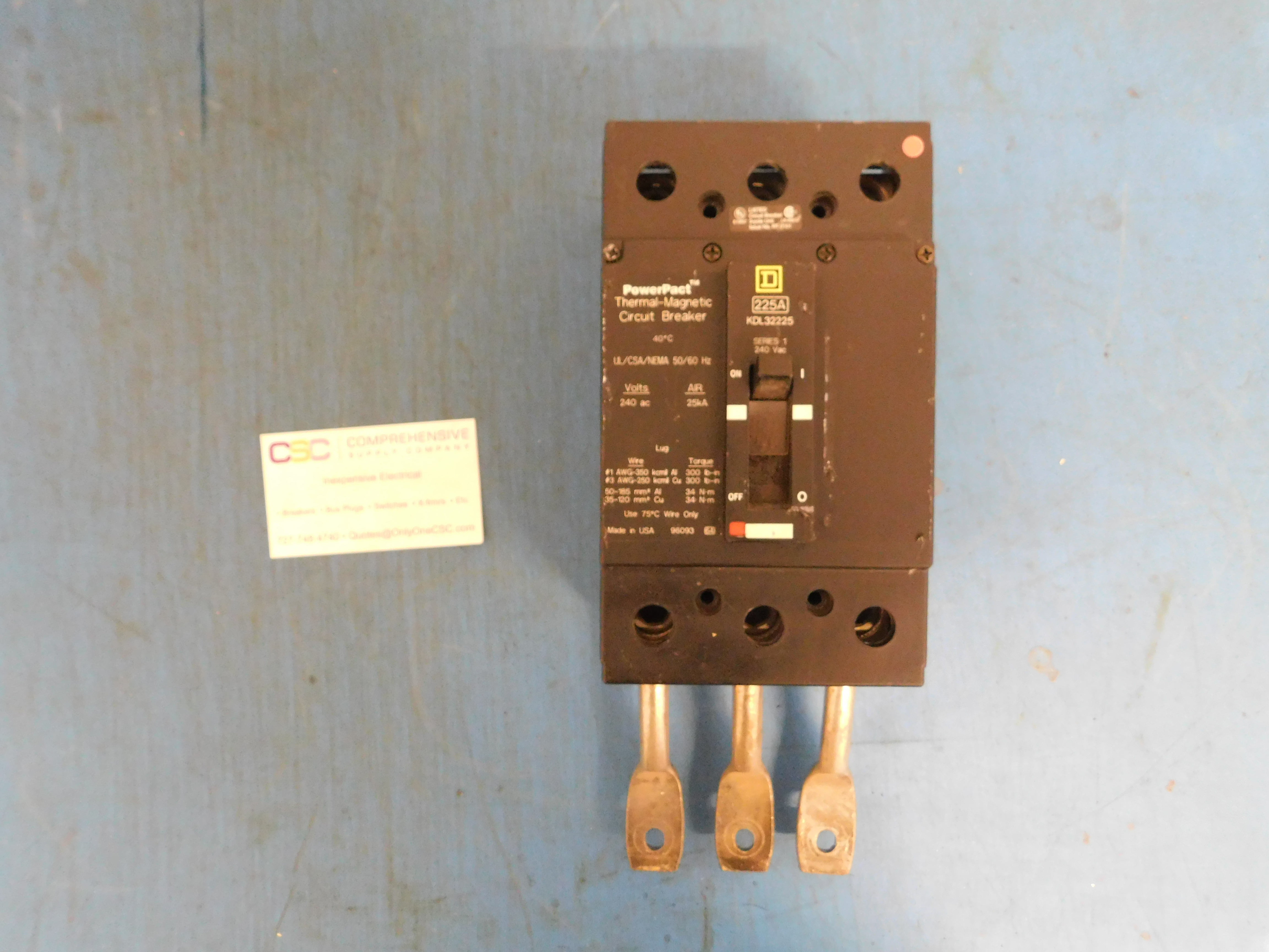 SQUARE D 225A AMP 3P POLE 25kA@240V FEED THROUGH POWERPACT CIRCUIT ...