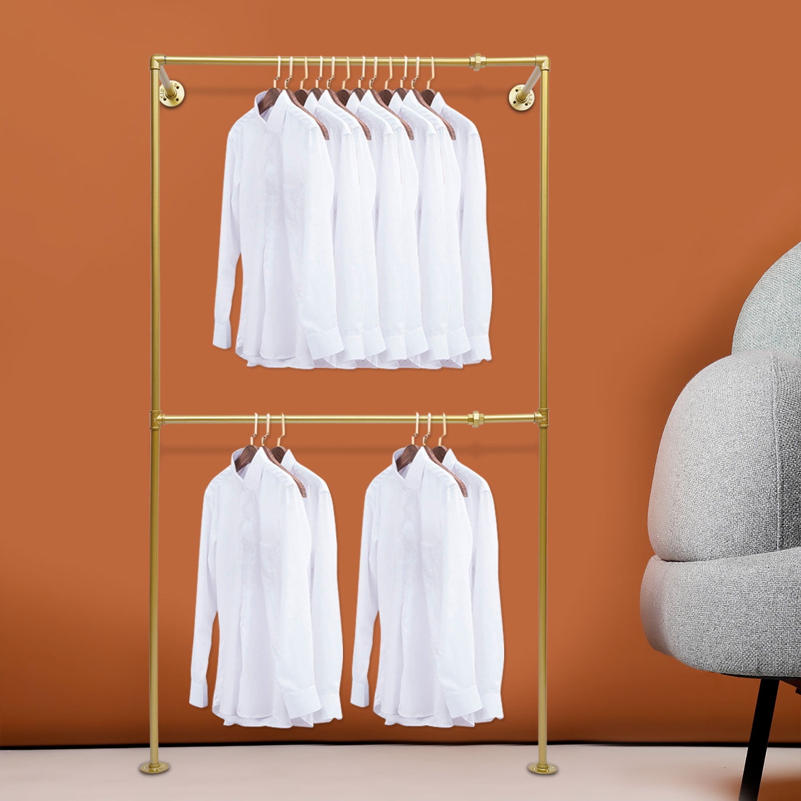 Miumaeov 2 Layer Gold Iron Garment Rack Wall Mounted Clothing Display ...