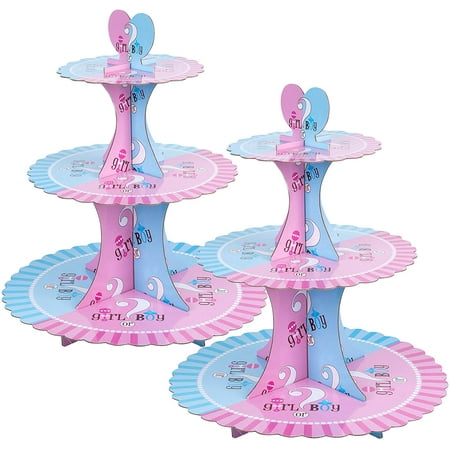 3-Tier Cardboard Cupcake Stand/Tower (2, Gender Reveal) Gender Reveal ...
