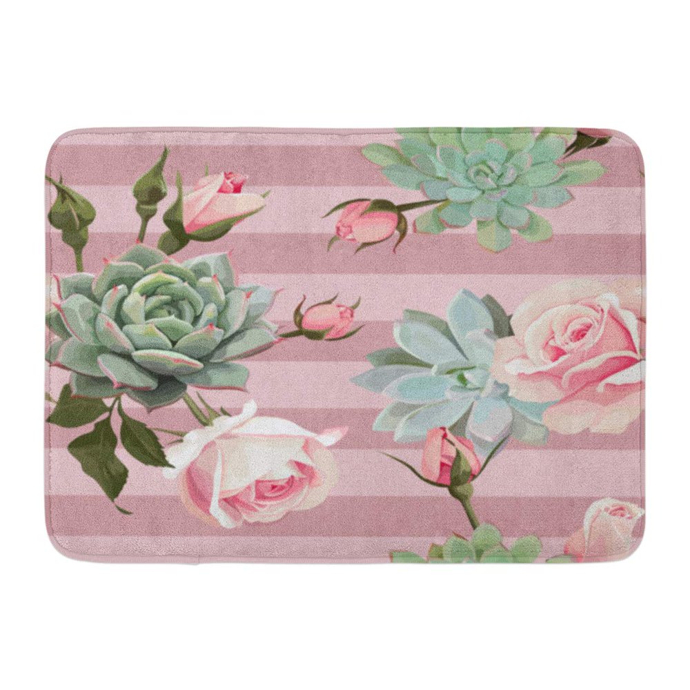 LADDKE Green Flower Succulents and Roses of Floral Dusty Pink Stripes ...