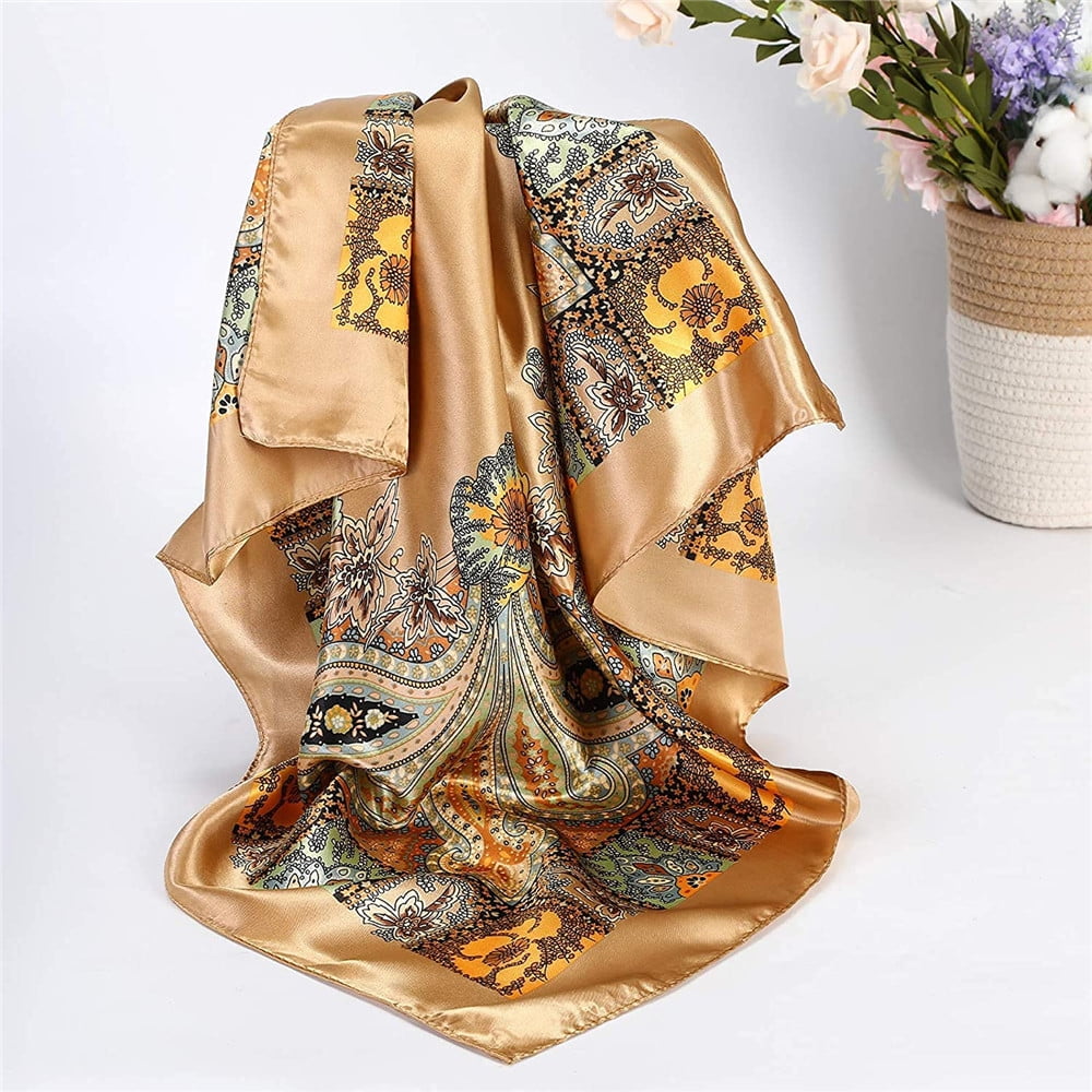 Wowkaka Silk Scarf Womens Elegant Large Head Scarves Soft Silk Feel ...