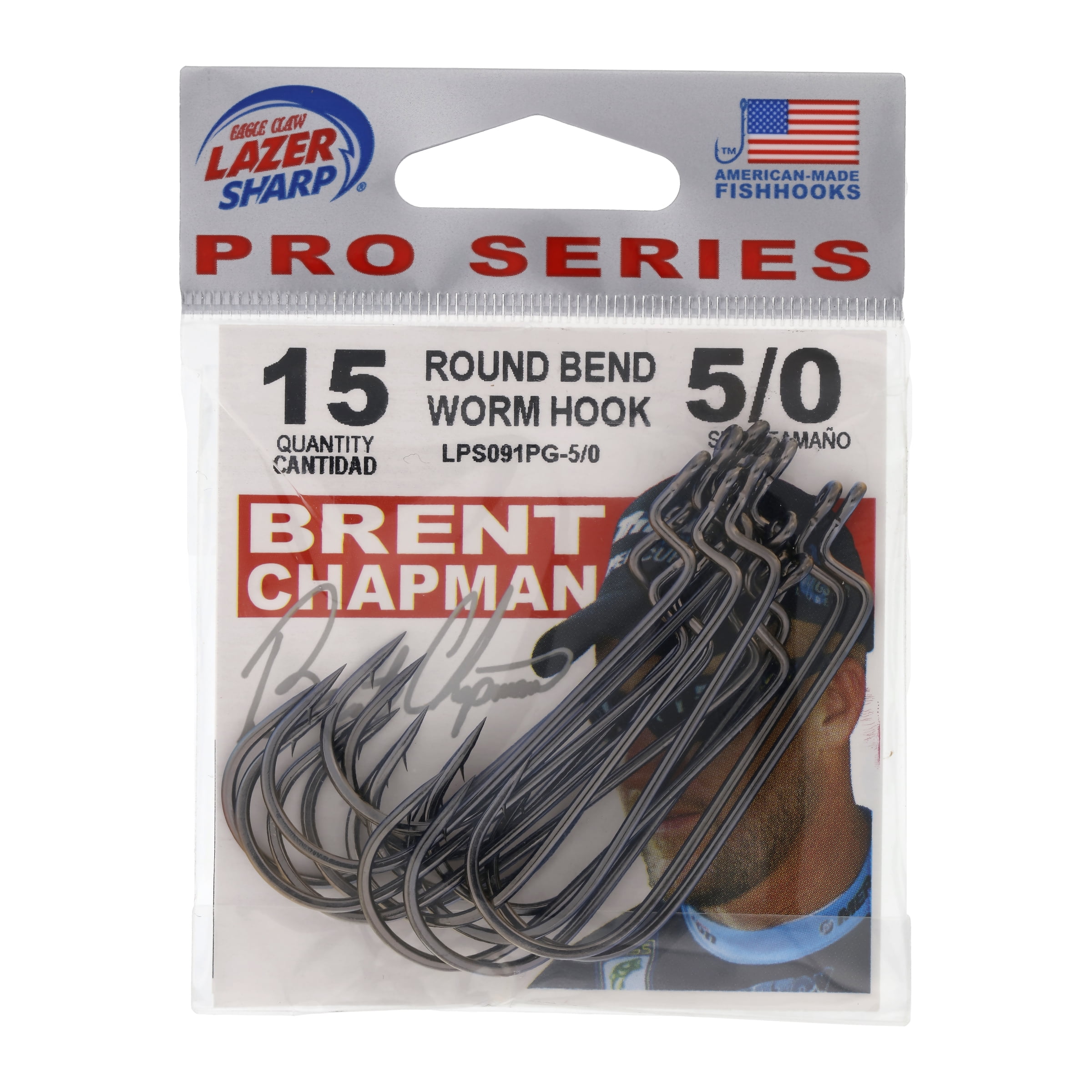 Lazer Sharp LPS091PG-5/0 Brent Chapman Round Bend Worm Hook 15 Pack ...