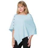 PULI Women's Versatile Knitted Scarf Poncho Sweater with Buttons Light ...
