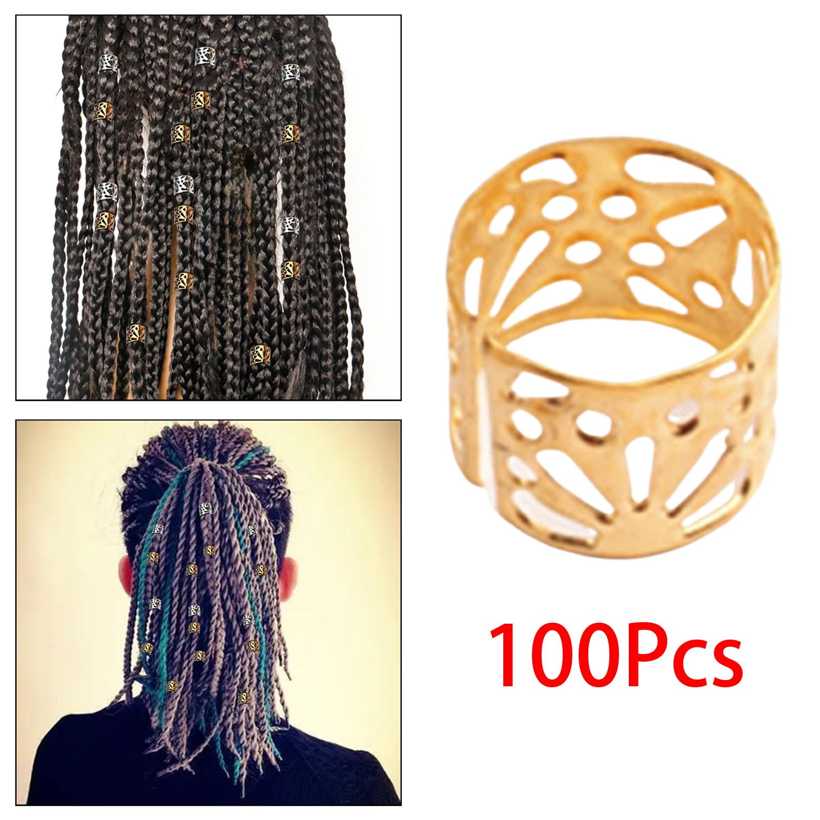 100x Dreadlocks Beads Metal Clips Cuffs Rings Hollow Pattern Opening ...