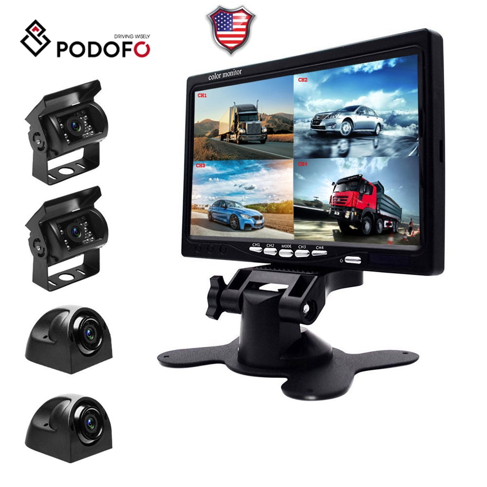 Podofo 9V-24V Car Backup Camera Kit, 7 Inch HD Quad Split Monitor + 4 x ...