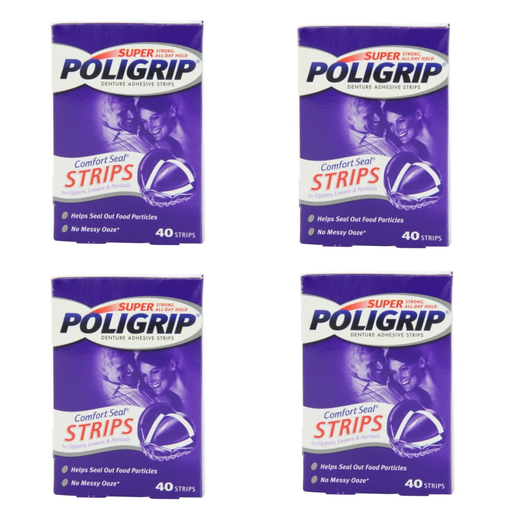 4 Pack Super Poligrip Comfort Seal Denture Adhesive Strips - 160 Strips ...