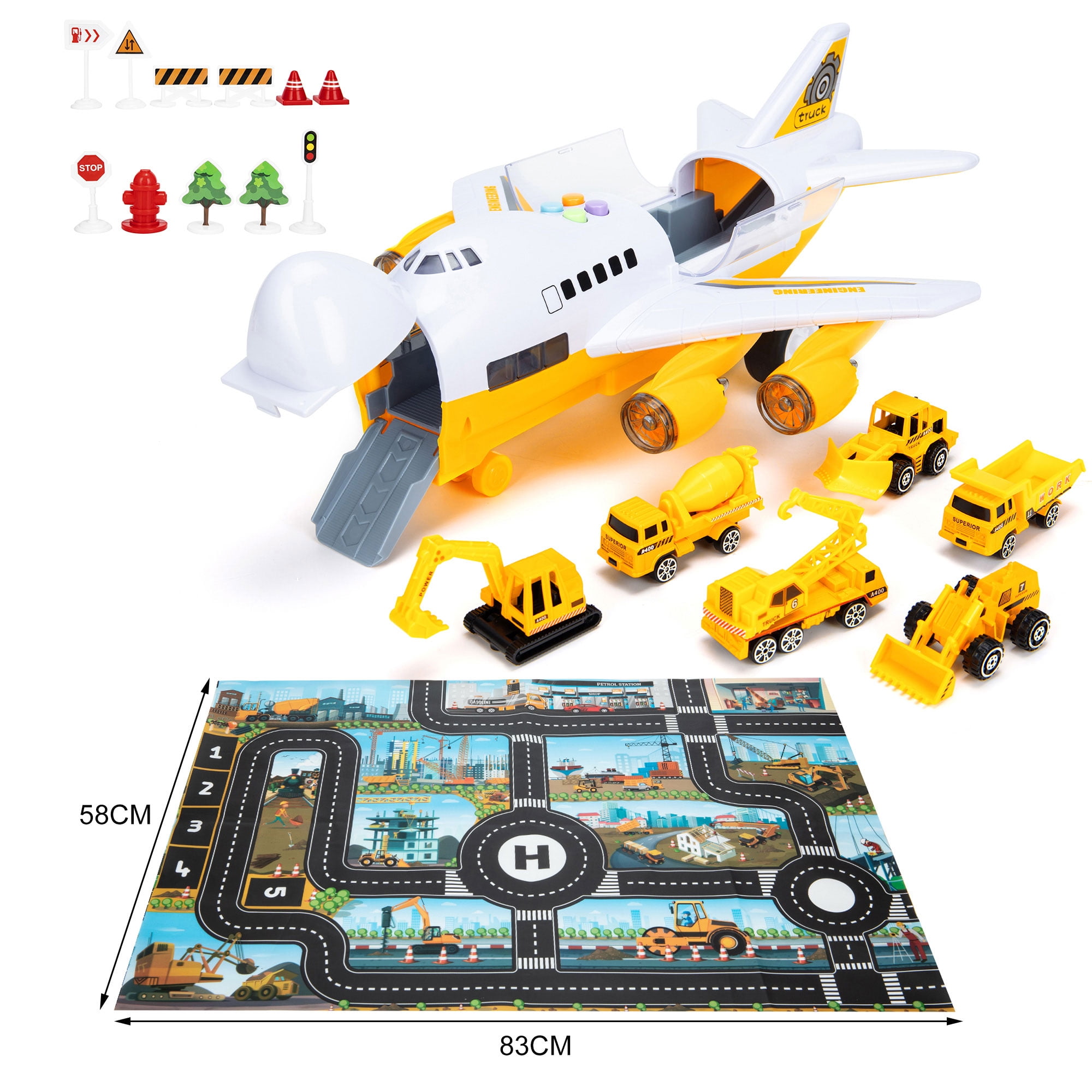 Kid Plane Car Toys Set with Transport Cargo Airplane and Large Play Mat ...