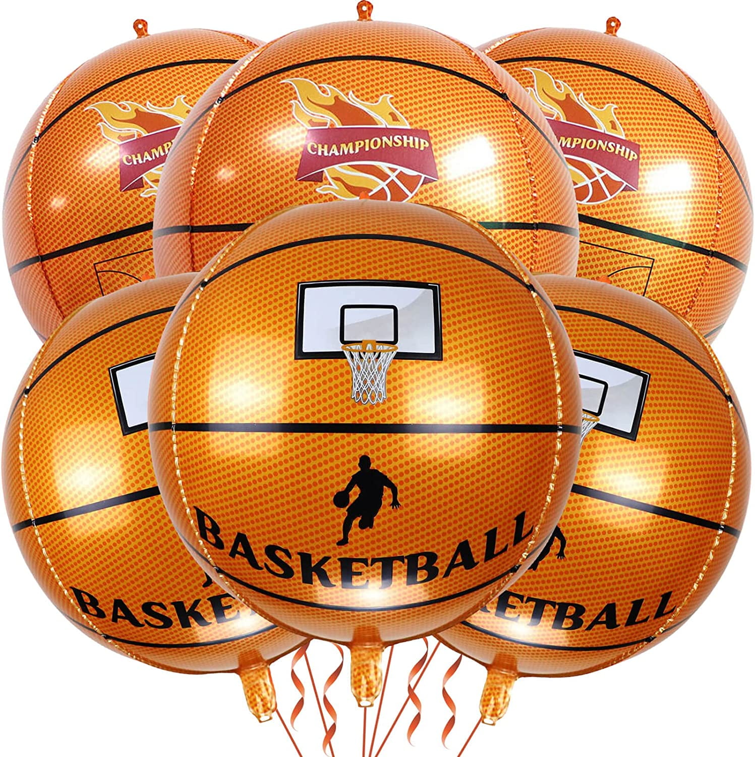 6 Pack Giant 22 Inch Basketball Foil Balloons 4D Sephere Mylar Football ...