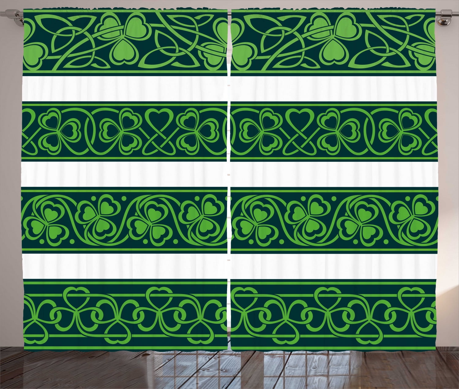 Irish Curtains 2 Panels Set, Set of Four Shamrock Borders Gaelic Nature ...