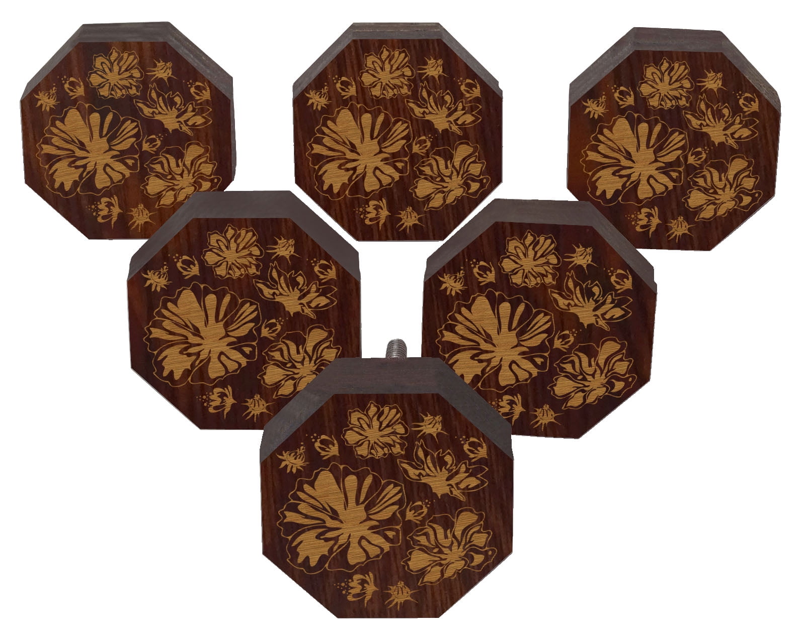 IBA Indianbeautifulart Brown Engraved Knobs 10 Pc Furniture Wooden ...