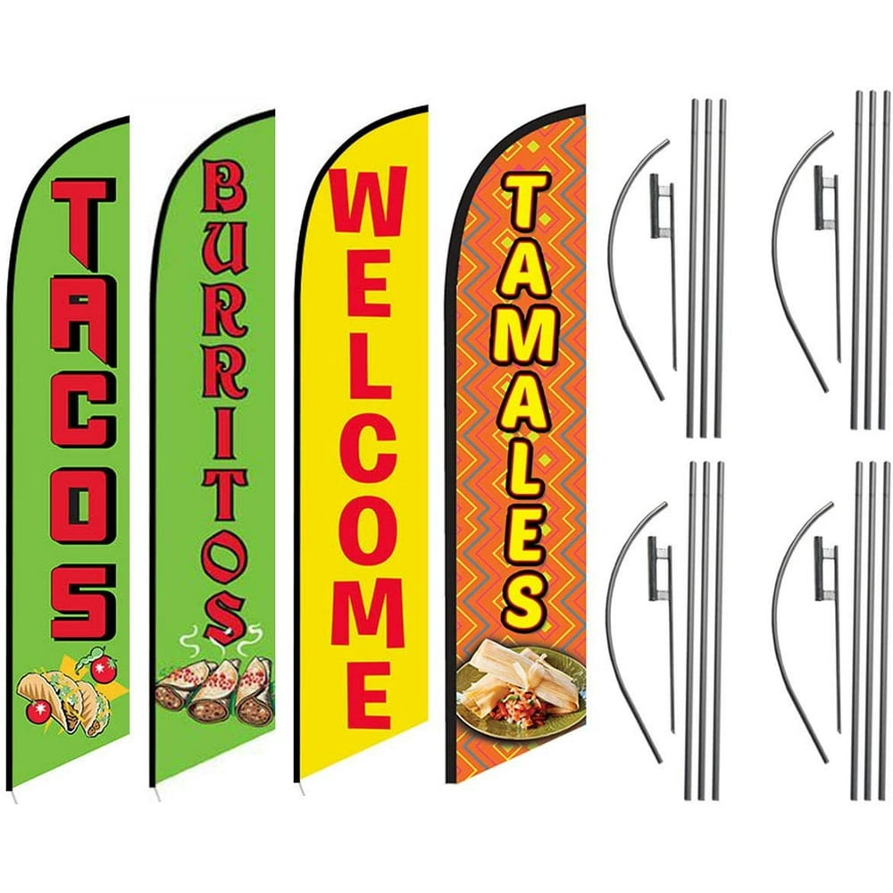 Tacos Burritos Tamales Welcome Mexican Restaurant Feather Flag Kit ...