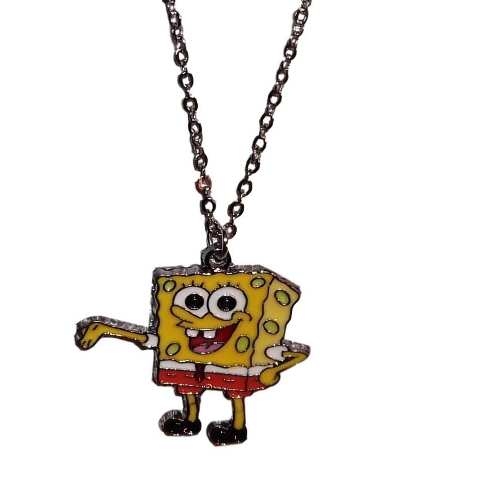 Spongebob Squarepants Silvertone/Enamel Finish Pendant Necklace w/ 17 ...