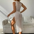 GYUJNB Women's Solid Crew Neck Sleeveless High Slit Knitted Beach Dress ...