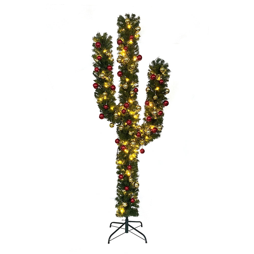 CozyBox (7ft) Pre-Lit Artificial Cactus Christmas Tree w/ Metal Stand ...
