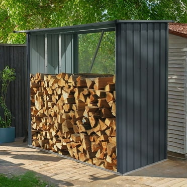 MIDODO Outdoor Firewood Rack, Heavy Duty Metal Firewood Holder for ...