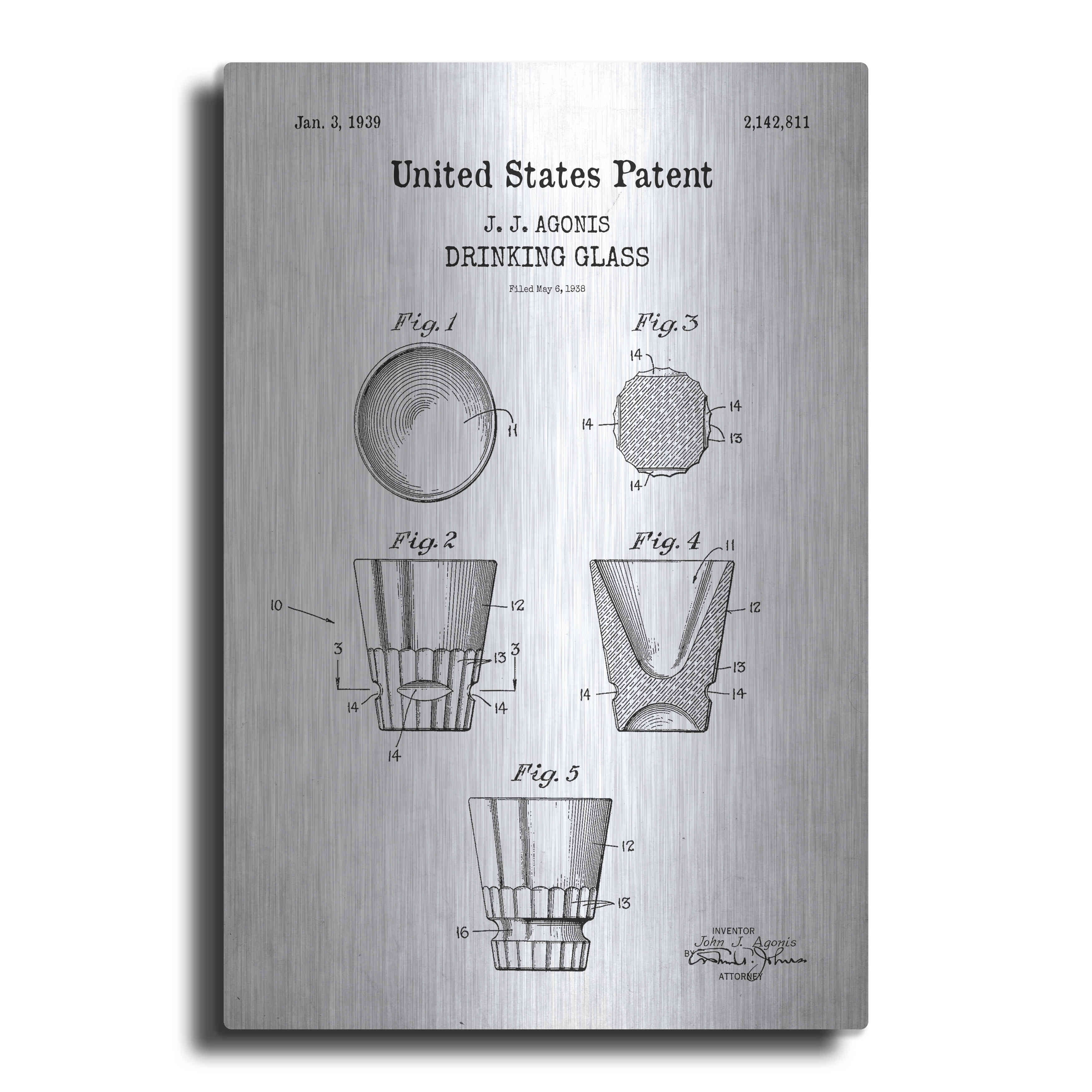 Luxe Metal Art 'Drinking Glass Blueprint Patent White' Acrylic Glass ...