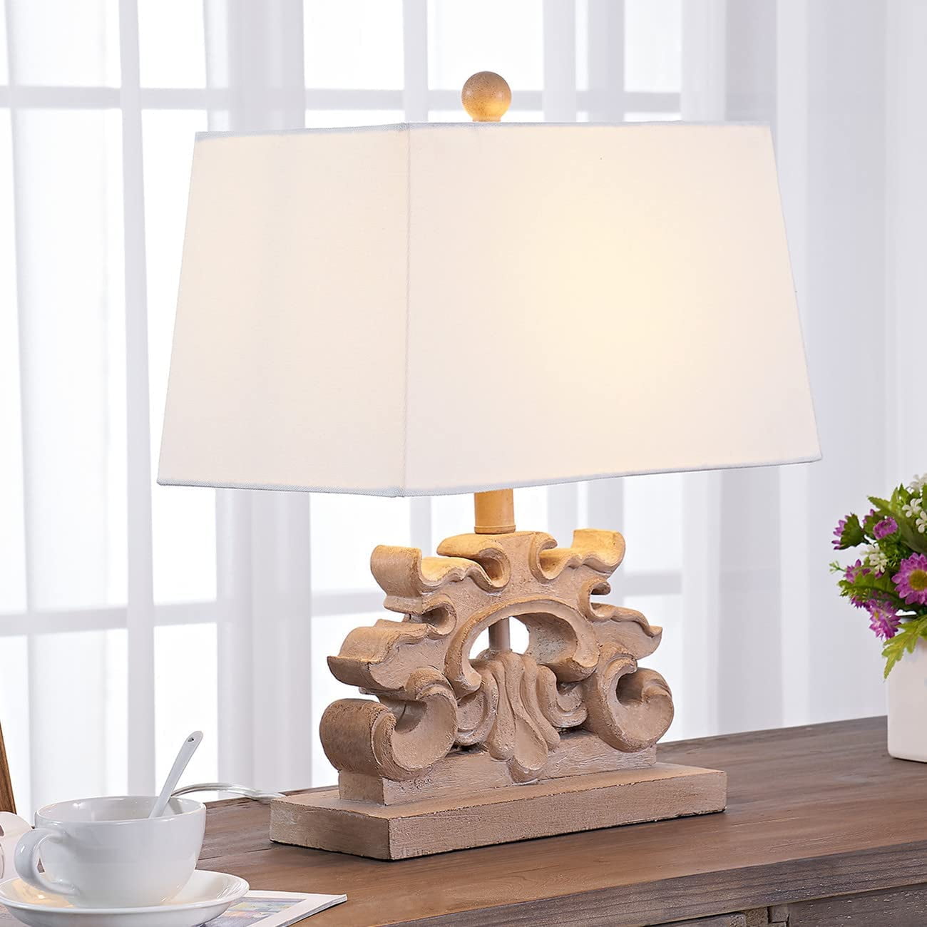 Buy Maxax Traditional Poly Table Lamp, French Country Resin Bedside ...