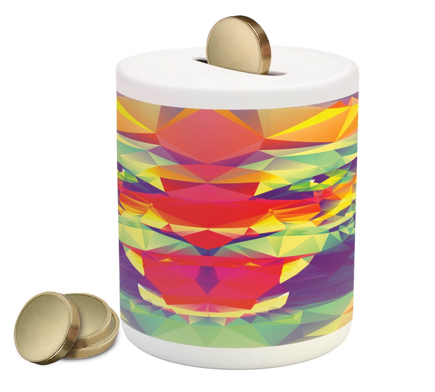 Safari Piggy Bank, Polygonal Lion Face with Geometric Shades and ...