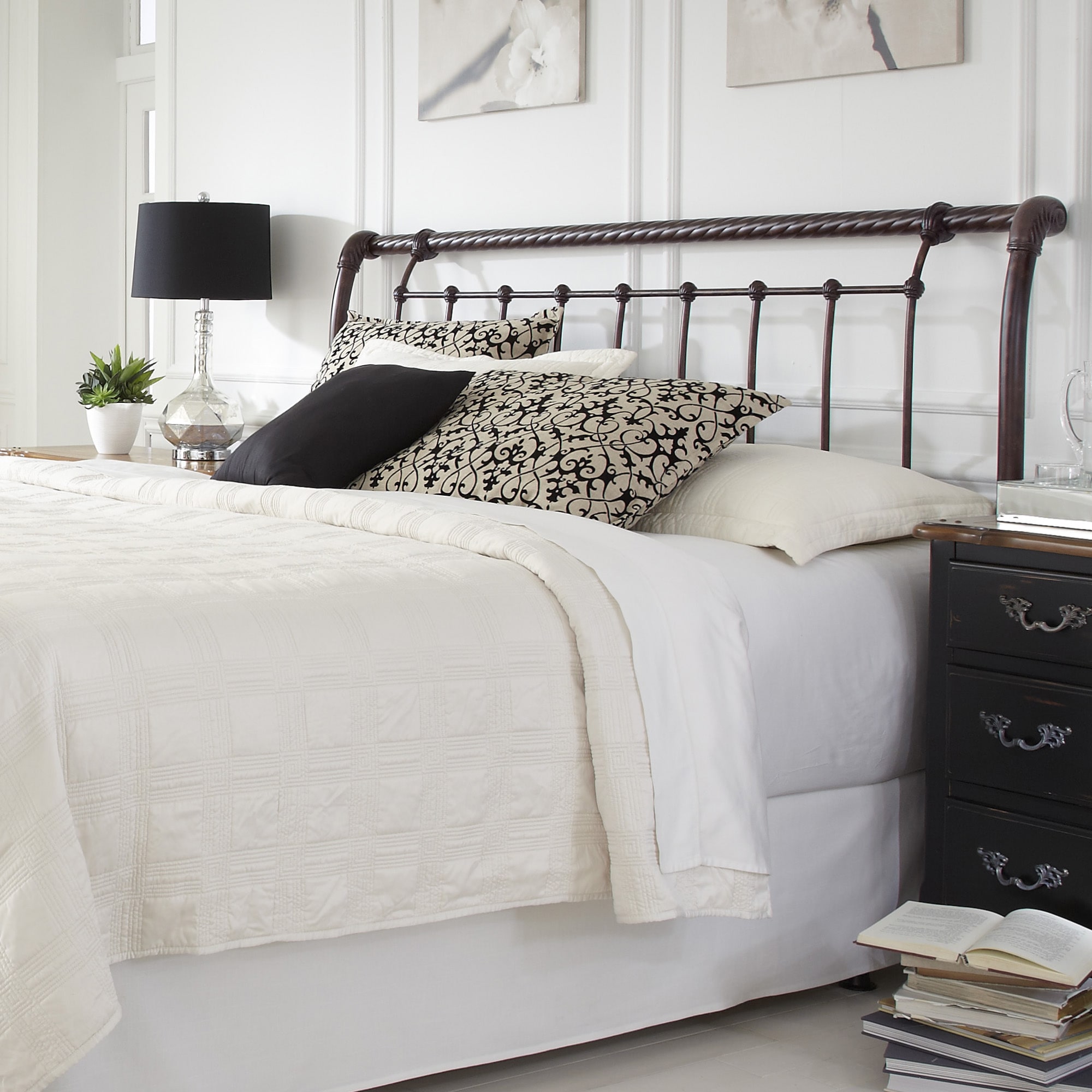 Fashion Bed Legion Metal Headboard With Sleigh Design And Twisted Rope