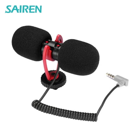 SAIREN T-MIC Dual-Head Mini Microphone Super-Cardioid Stereo Record Mic ...