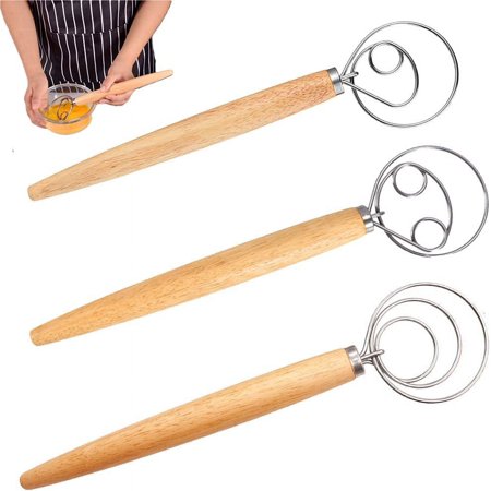 SHAR Set of 3 Professional Kitchen Whisks, Wooden Handle Mixer, Danish ...